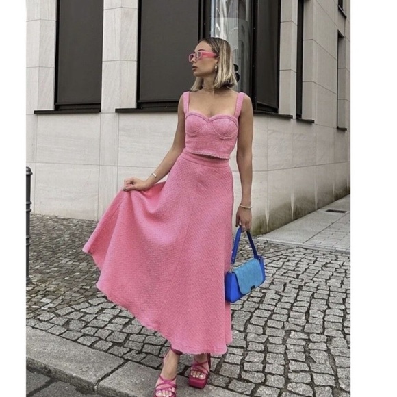 Zara | Skirts | 2 Piece Zara Pink Textured Tweed Matching Set Nwt ...